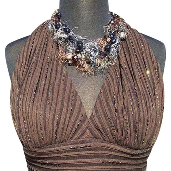 Cache | Tops | Cache Brown Layered Ruched Ottoman Beaded Halter Lined ...